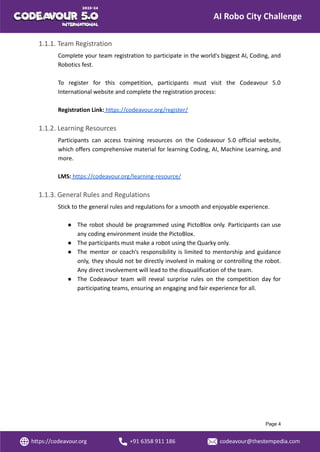 Codeavour 5.0 Track 2 AI Robo City Challenge Rules and Guidelines | PDF