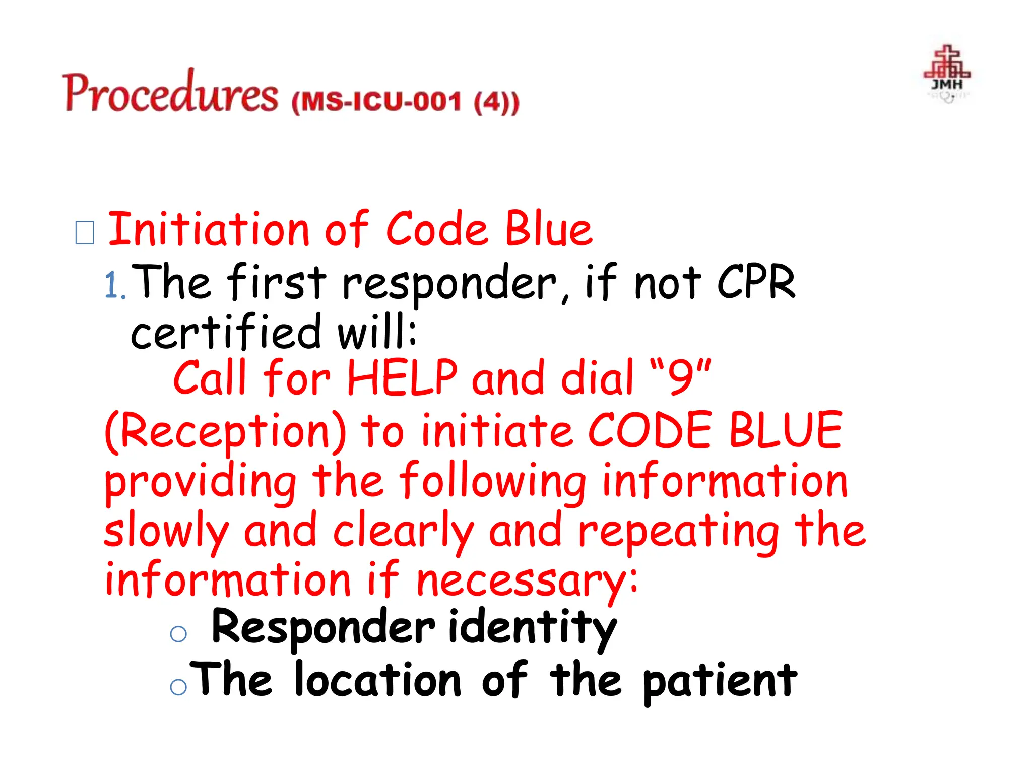 Code Blue Protocol. pptx. Cardiac arrest management in hospital | PPTX