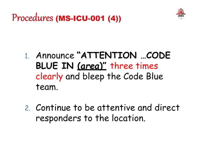 Code Blue Protocol. pptx. Cardiac arrest management in hospital | PPTX