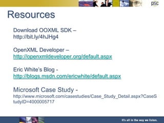 Chicago Code Camp Leverage OOXML for Powerful Document Generation | PPTX