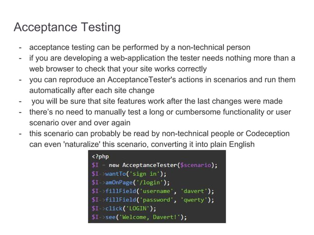 Codeception presentation | PDF | Web Development | Internet