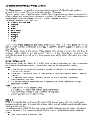 Codecs | DOCX | Digital Audio | Computer Software and Applications