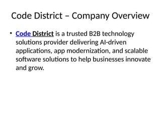 Code District Company Profile – AI, App Modernization & Software ...