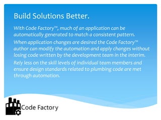 Introduction to CodeFactory | PPT
