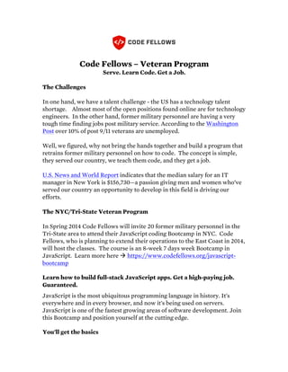 Code Fellows – Veteran Program --> Serve. Learn Code. Get A Job. | PDF | Web Development | Internet