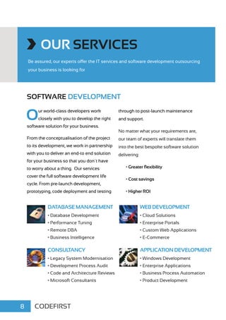 CodeFirst Software Development Services Brochure 2014 | PDF