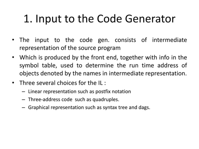 Code Generation | PPTX | Programming Languages | Computing