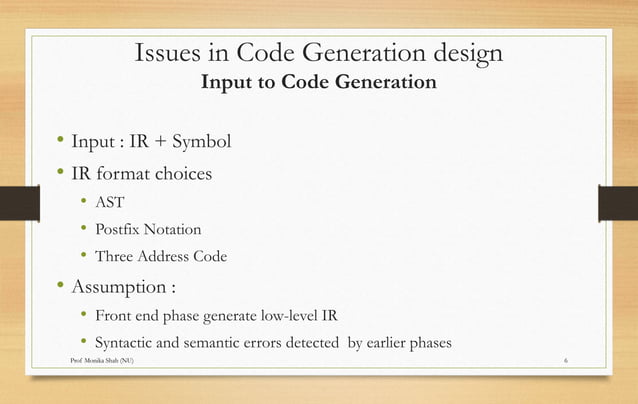 Code Generation Part 1 In Compiler Construction Ppt