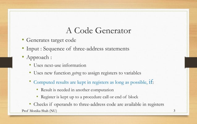 Code Generation Part-3 in Compiler Construction | PPTX