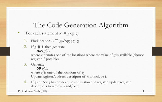 Code Generation Part-3 in Compiler Construction | PPTX