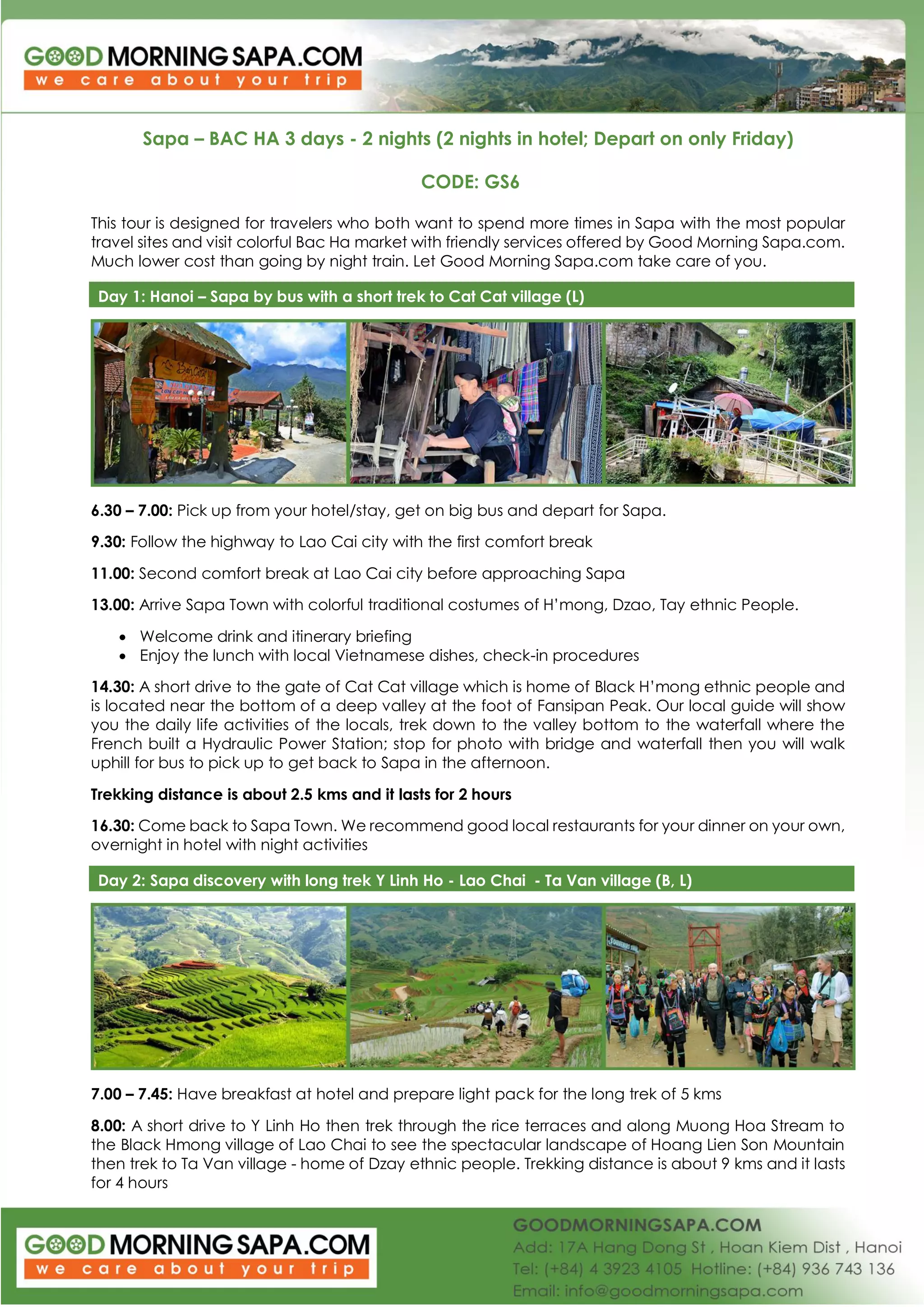 Sapa – bac ha 3 days - 2 nights (2 nights in hotel; depart on only friday) code gs6 | PDF