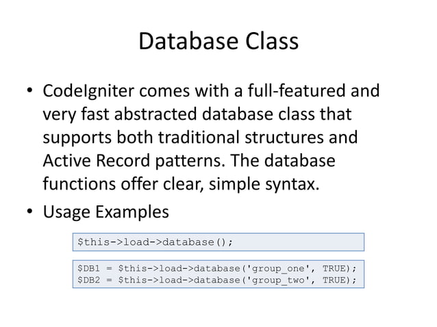 CodeIgniter Class Reference | PPT