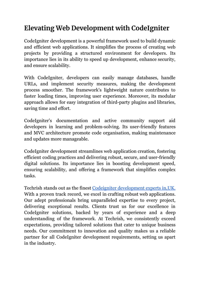 codeigniter development experts UK | PDF