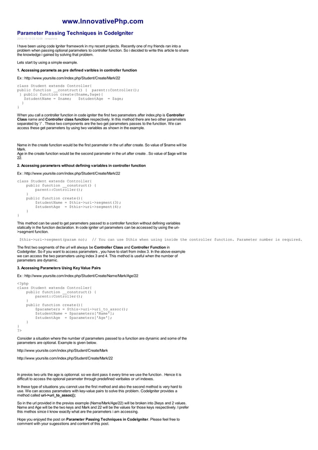 Code igniter parameter passing techniques | PDF Code igniter parameter passing techniques | PDF