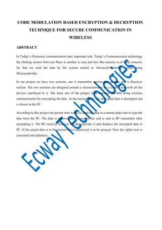 Code modulation based encryption & decryption technique for secure communication in wireless | DOC