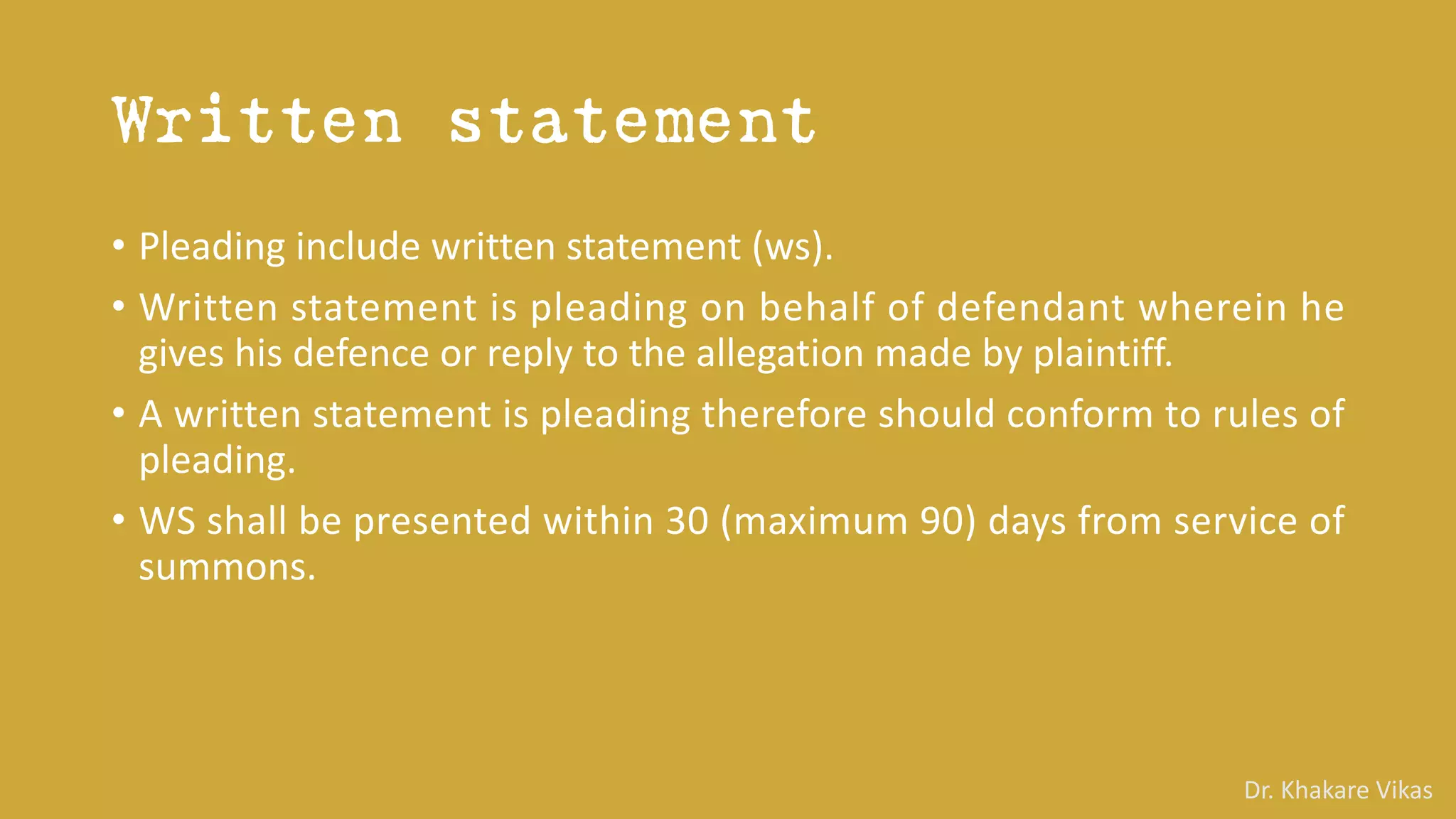 Code of civil procedure 1908 pleading plaint written statement | PDF