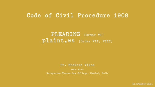 Code of civil procedure 1908 pleading plaint written statement | PDF | Law