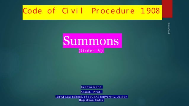 Code of Civil Procedure1908 Summons | PPTX