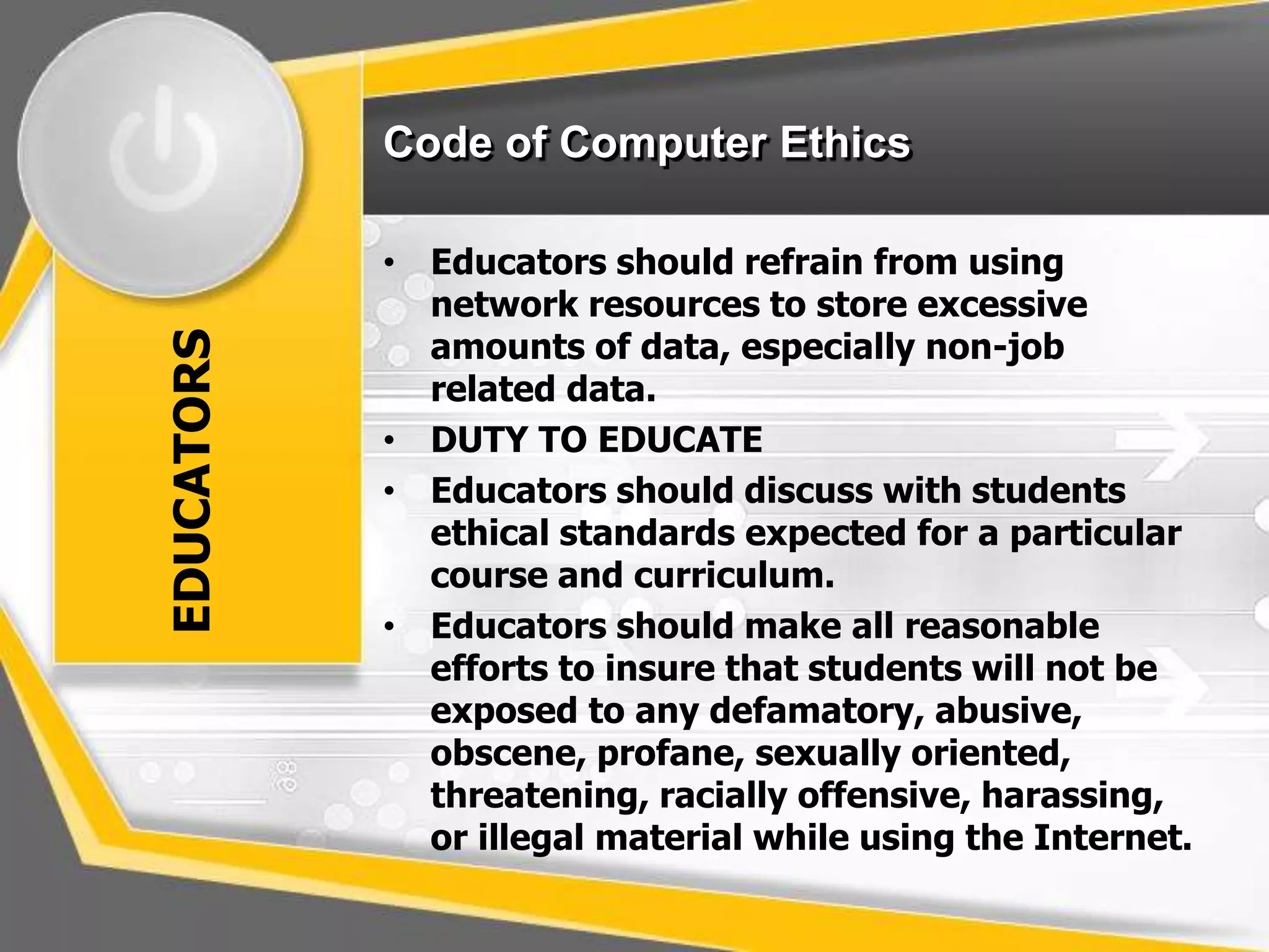 Code of computer ethics for educators | PPT