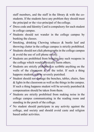 Seshadripuram Evening College Code of Conduct | PDF