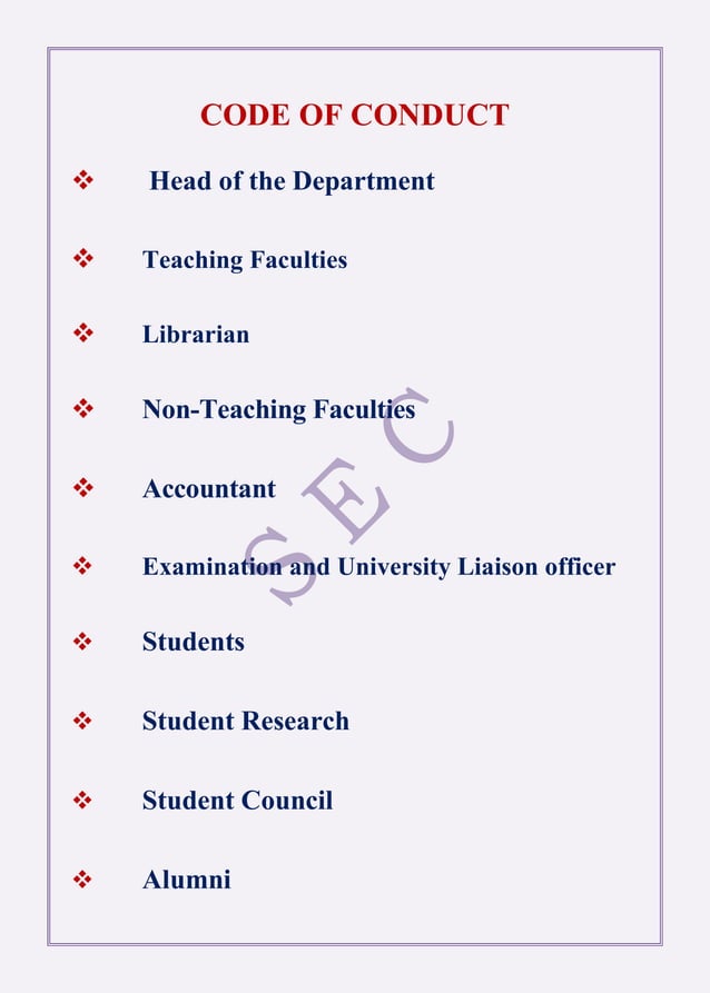Seshadripuram Evening College Code of Conduct | PDF