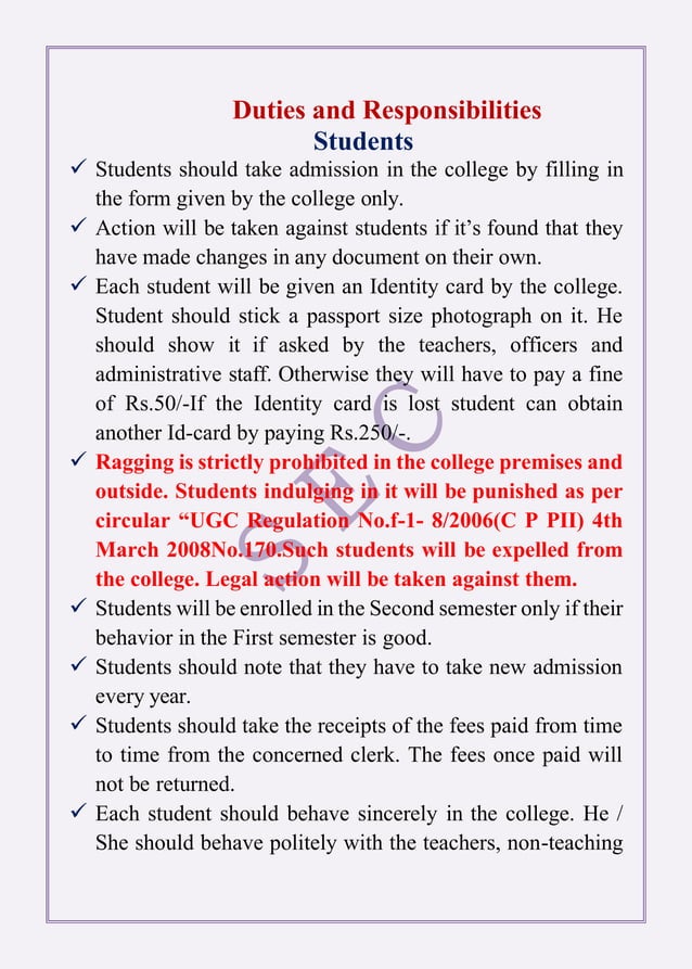 Seshadripuram Evening College Code of Conduct | PDF