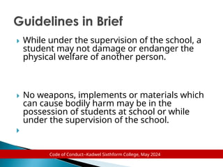 code of conduct for the student in a school | PPTX