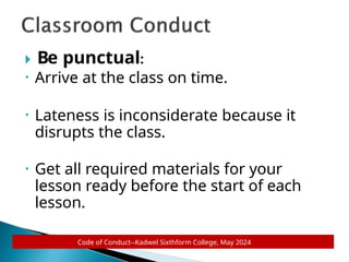 code of conduct for the student in a school | PPTX