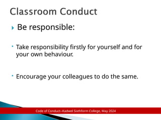 code of conduct for the student in a school | PPTX