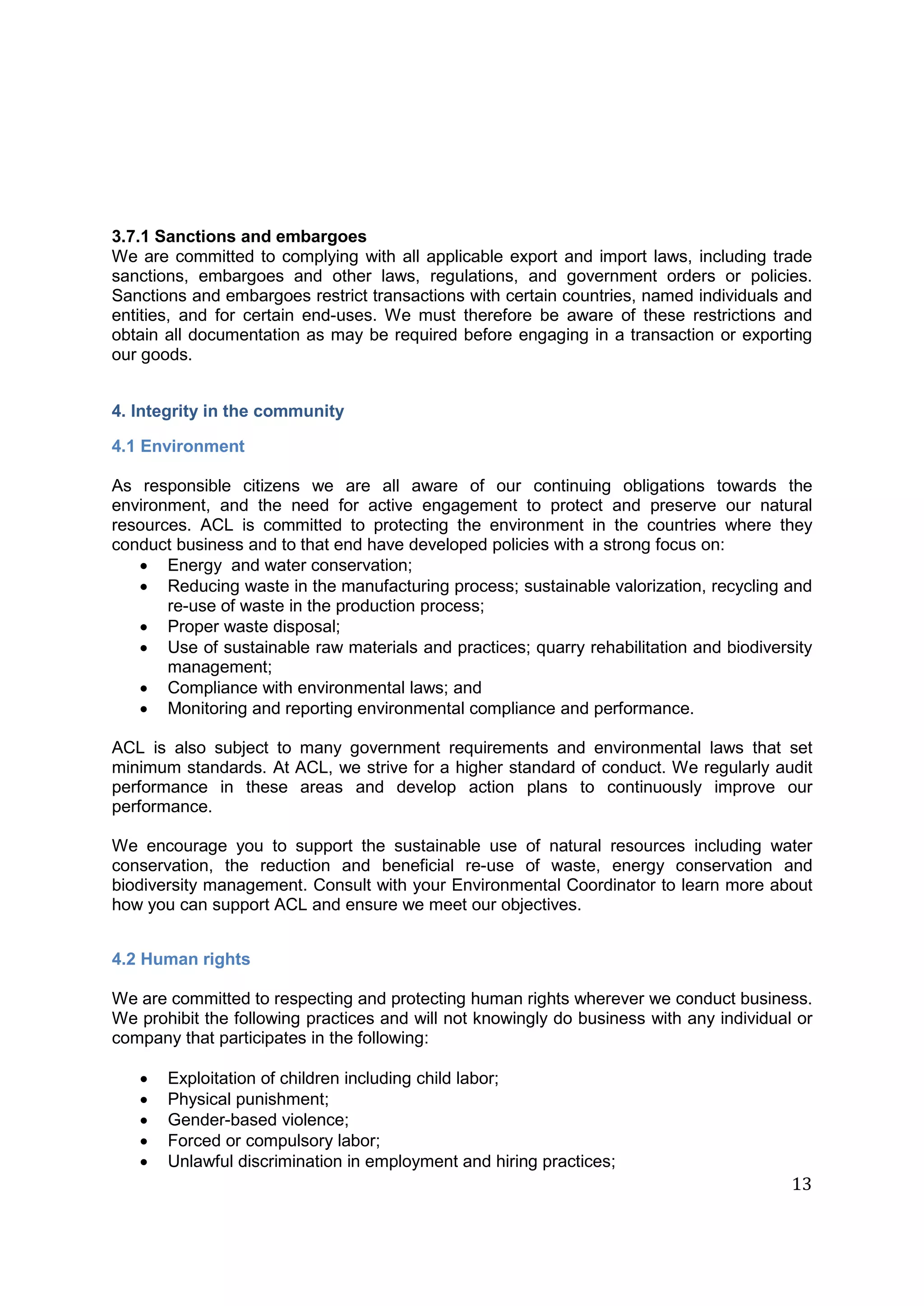 Code of conduct and Business Ethics | PDF