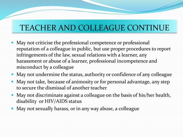Code of conduct for teachers.pptx1 | PPTX | Professional School ...