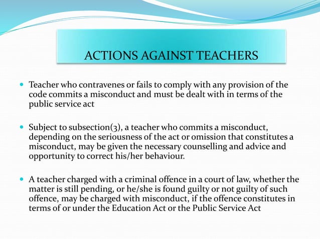 Code of conduct for teachers.pptx1 | PPTX | Professional School ...