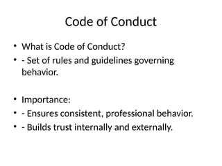 PPt on corporate employees, behaviour and conduct. | PPTX