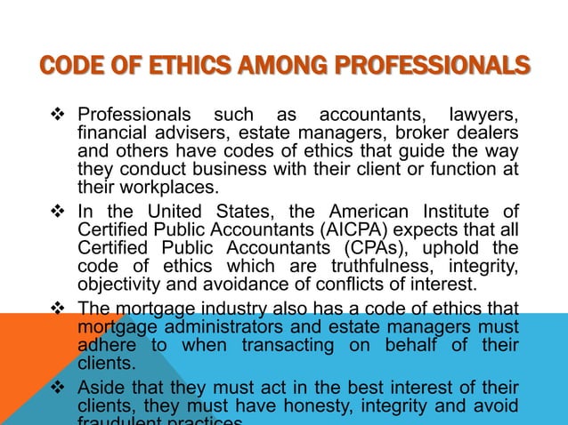 Ethical Codes: Code of Ethics Among Professionals | PPT