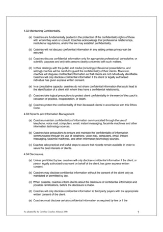 Code of ethics and standards of coaching | PDF