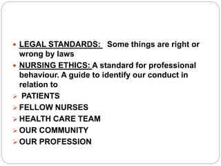 Code of Ethics, Code of professional conduct, Legal aspects in Nursing ...