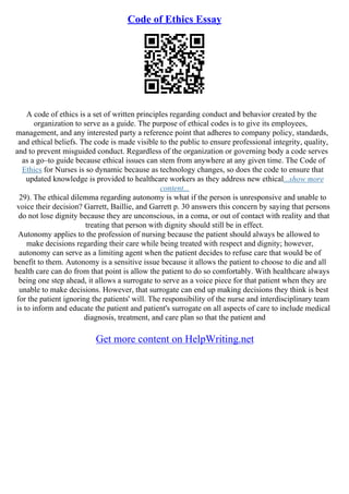 Code Of Ethics Essay | PDF | Family and Relationships