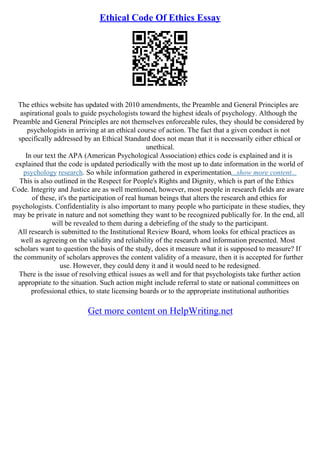 Code Of Ethics Essay | PDF