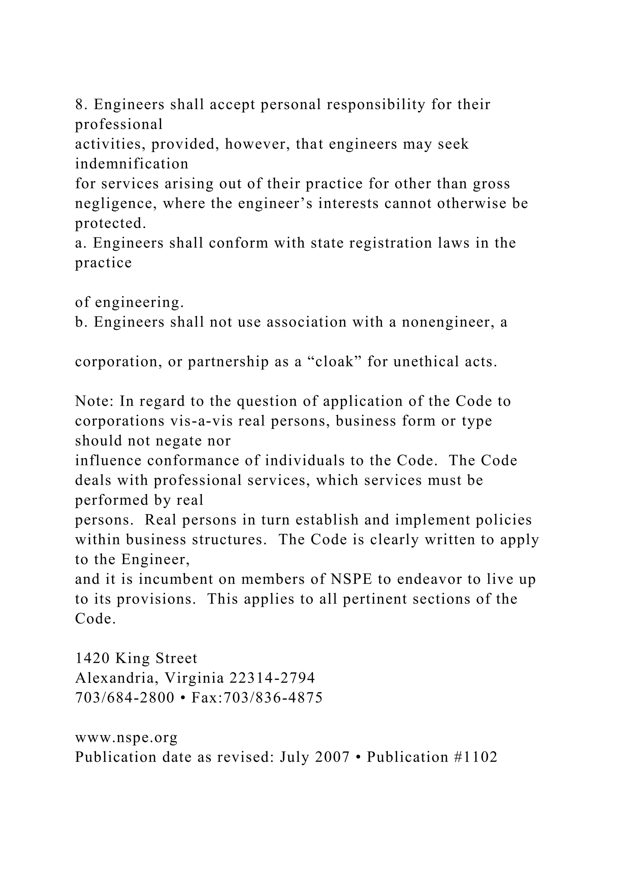 Code of Ethics for Engineers 4. Engineers shall act .docx