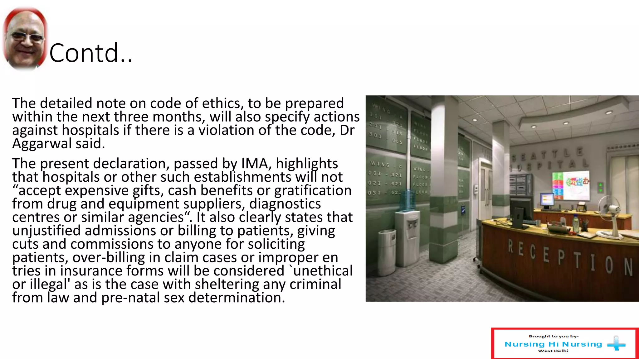 Code of ethics for hospitals, nursing homes | PPTX