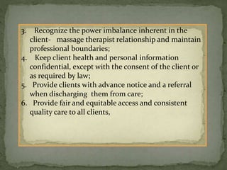 Code of ethics for massage therapist | PPTX