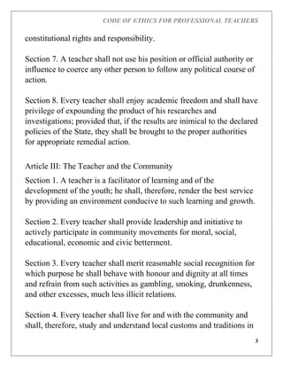 Code of ethics for professional teachers | DOCX