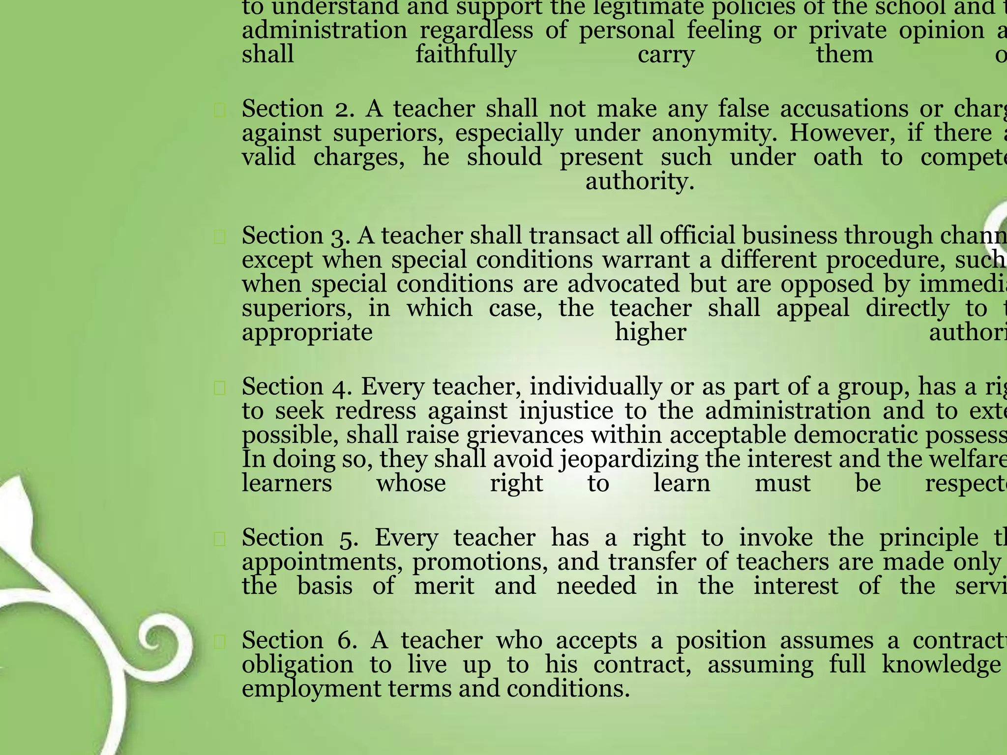 Code of ethics for professional teachers | PPTX