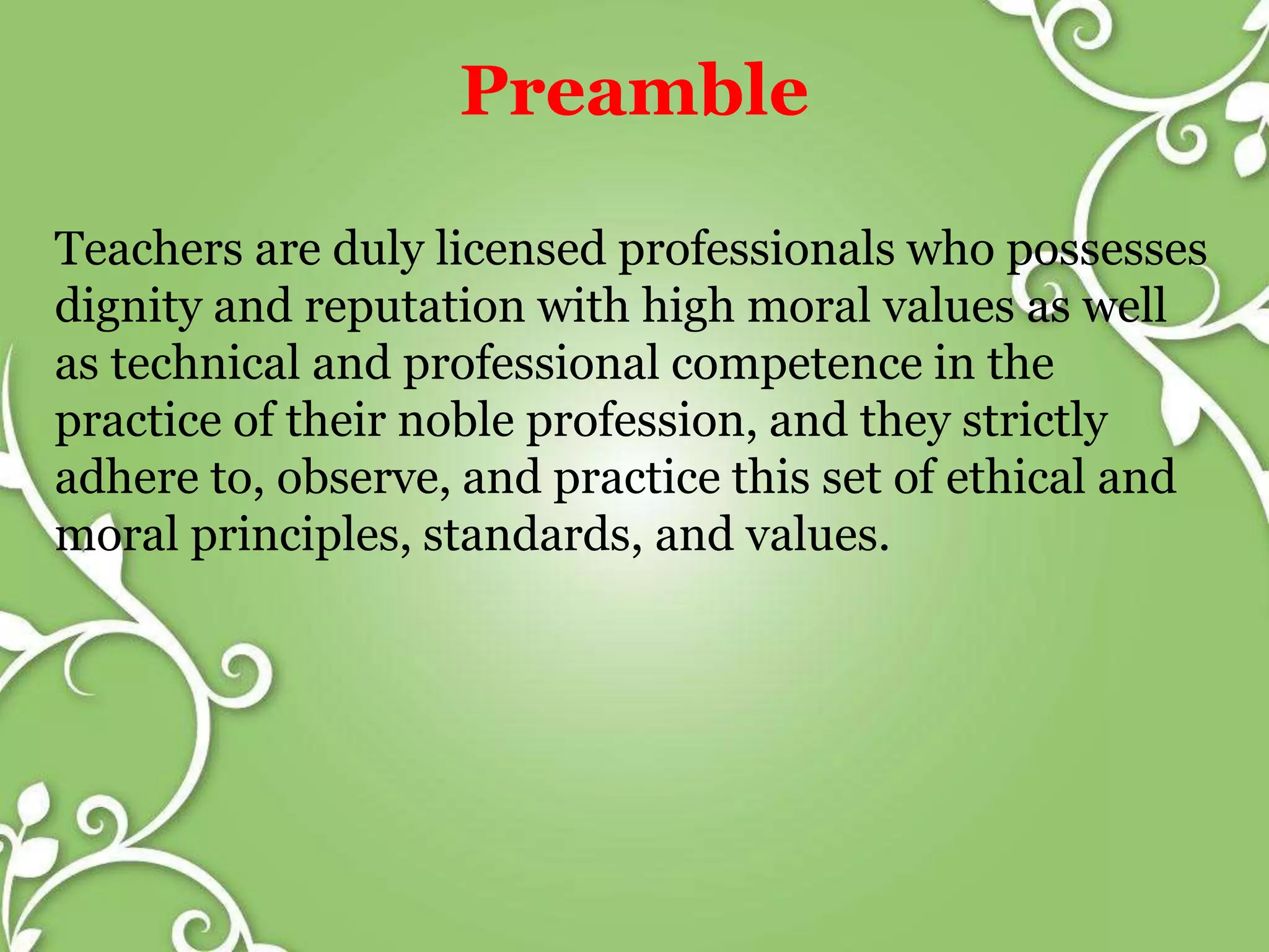 Code of ethics for professional teachers | PPTX