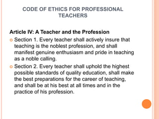 Code of ethics for professional teachers | PPTX