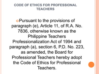 Code of ethics for professional teachers | PPTX