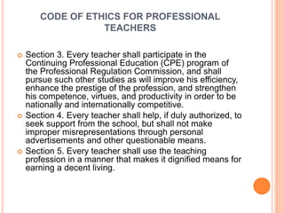 Code of ethics for professional teachers | PPT