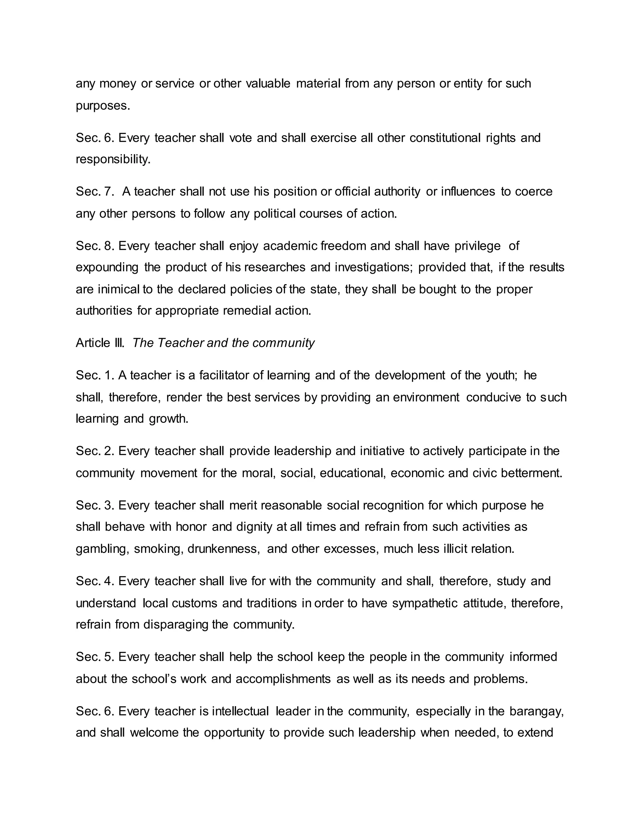 Code of ethics for professional teachers | DOCX