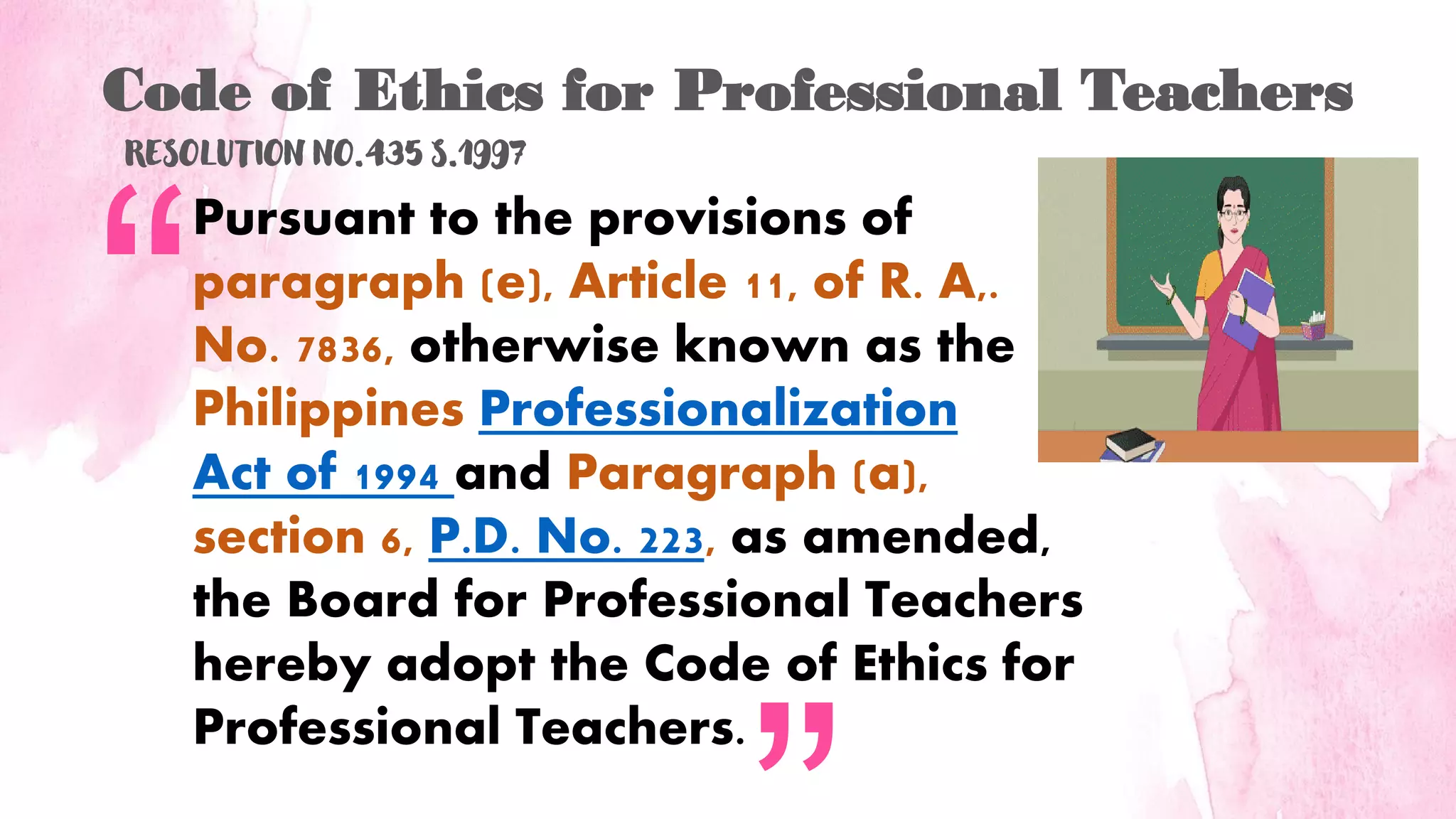 Code of ethics for professional teachers | PDF
