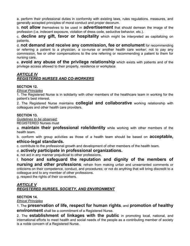 Code of ethics for registered nurses board of nursing | DOCX ...